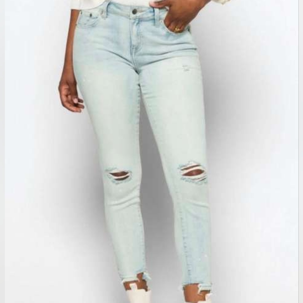 Pistola Arielle Skinny Paint Splatter Distressed Fray… - Gem